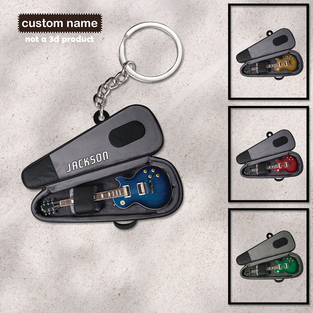 Electric Guitar Personalized Keychain, Guitar 2D Flat Keychain, Guitar ...