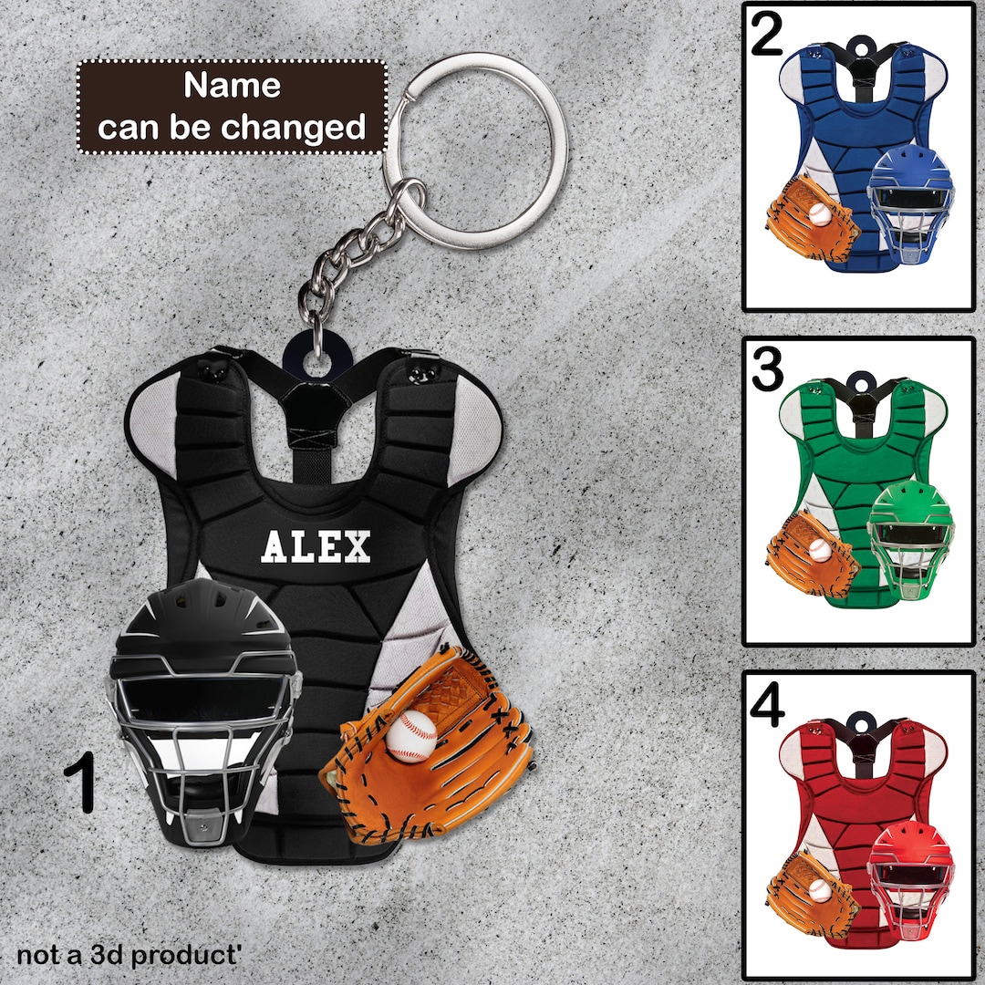 Baseball Catcher Chest Protector and Helmet Keychain, Baseball Flat 2D ...