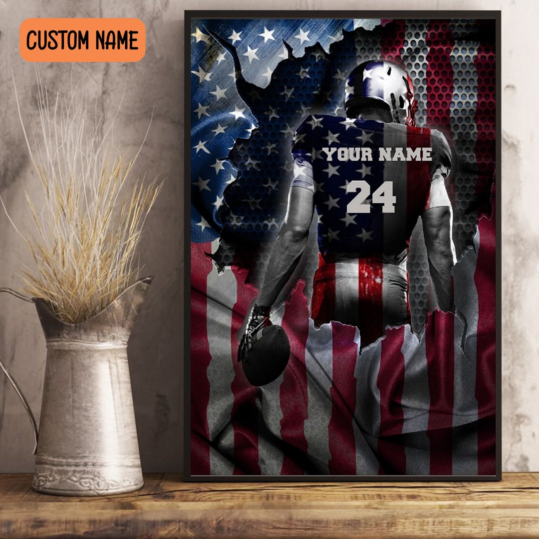 Love Football Vertical Poster, US Flag Poster, Custom Football Player ...