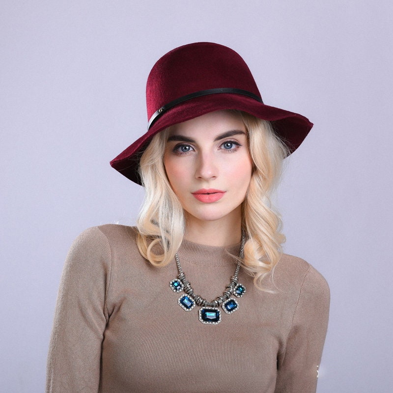 Women's Winter Bungee Bucket Hat Stitched Wool Flower Fall Autumn ...