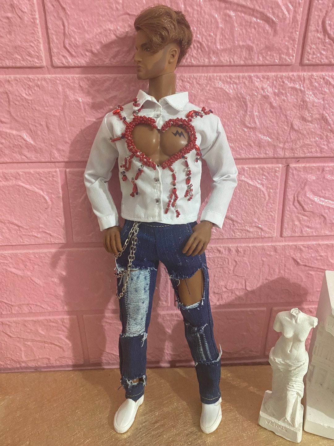 Embroidered White Shirt and Jeans for Adonis Dolls-mizi Doll Adonis ...