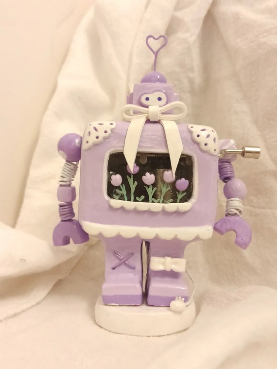 Purple Robot Music Box Creamy Purple Bow Similar to Tulip - Etsy