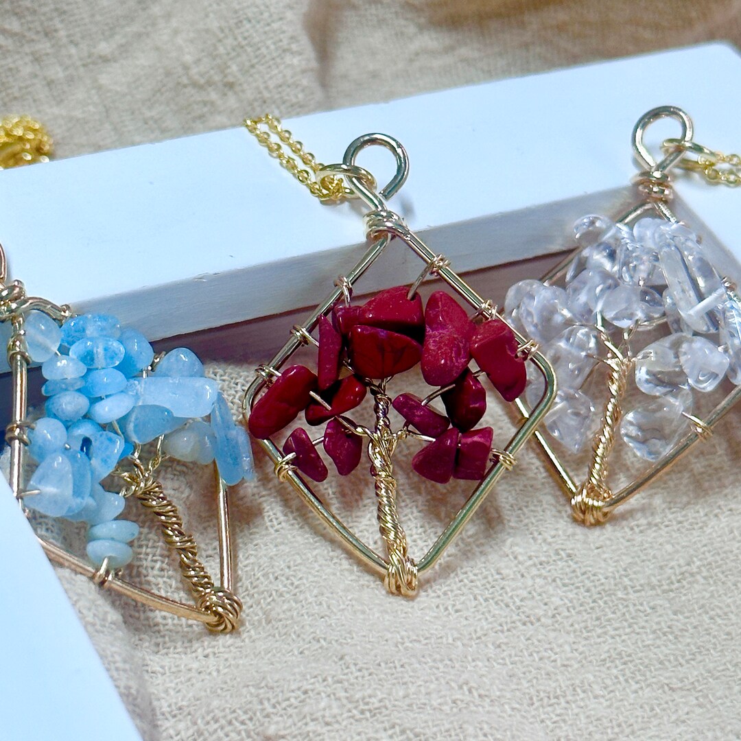 Crystals Healing Stones Necklace Tree of Life Pendant Handmade Jewelry ...