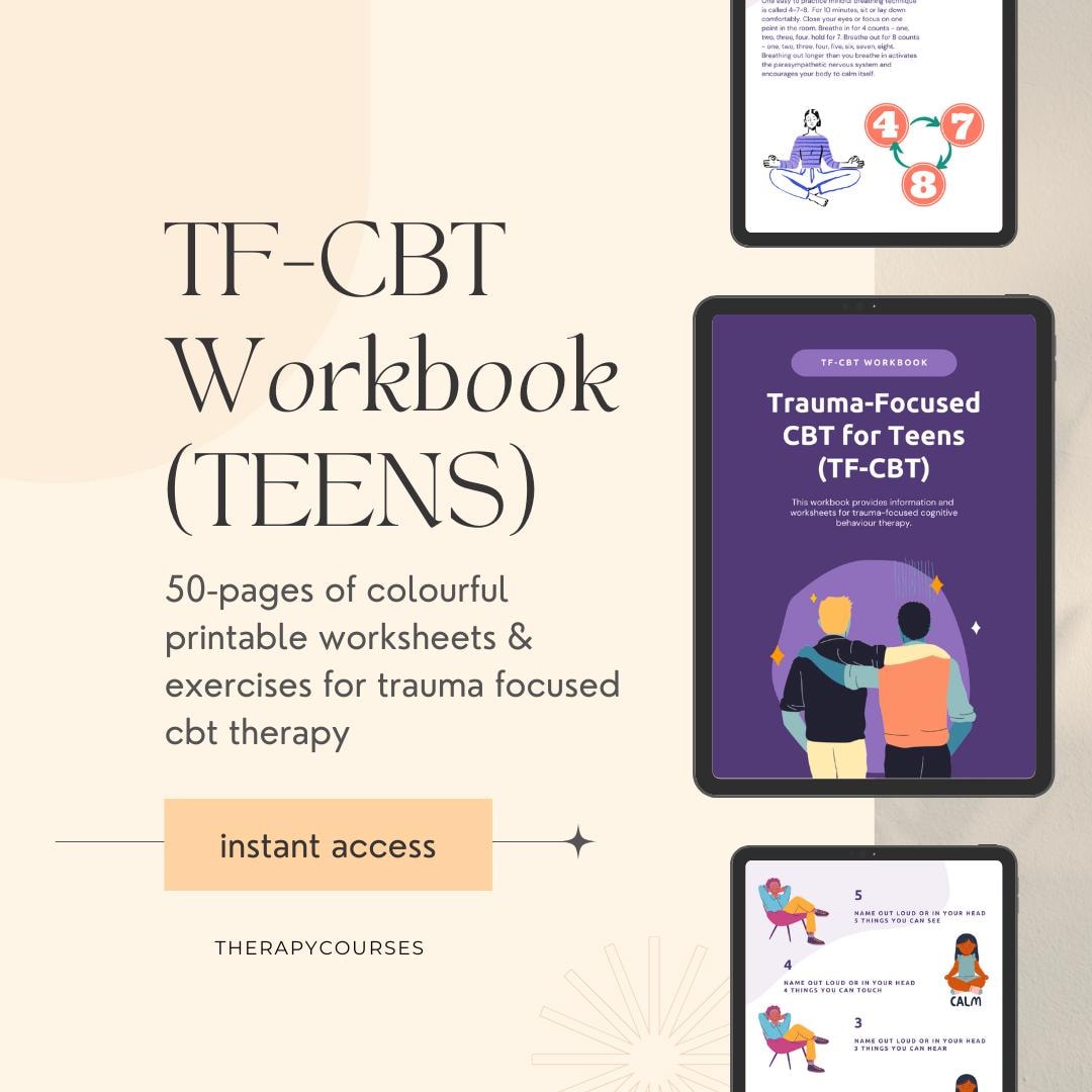 TF-CBT Worksheets for Teens: CBT Trauma Therapy Tools Handouts ...