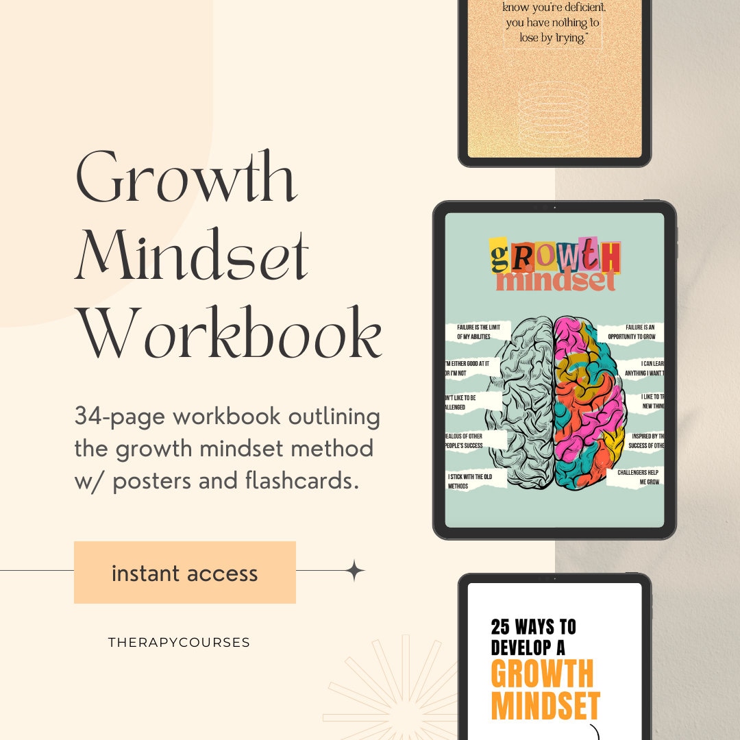 Growth Mindset Worksheets Bundle Adults + Teens - Posters, Workbook ...