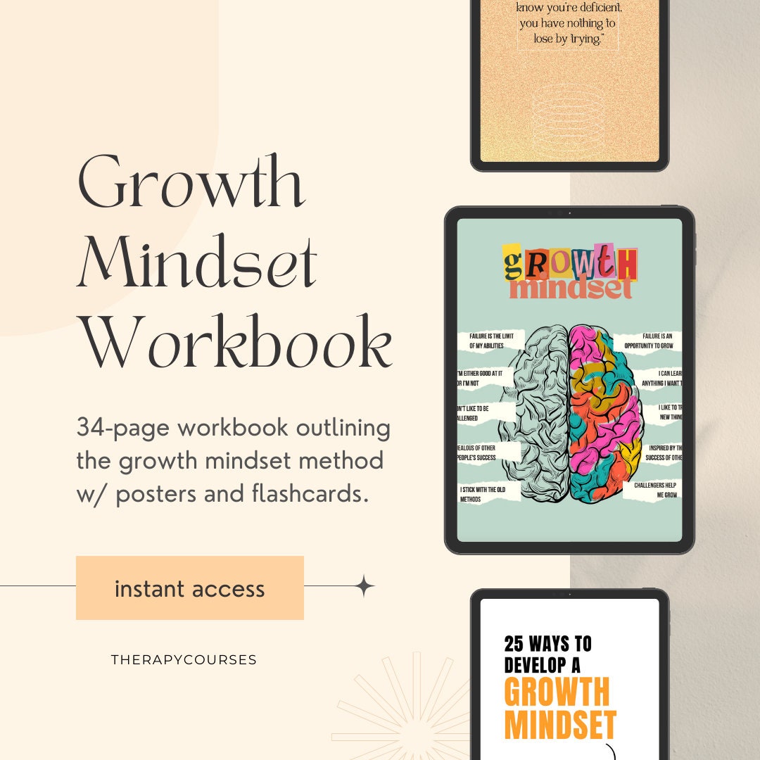 Growth Mindset Worksheets Bundle Adults + Teens - Posters, Workbook ...