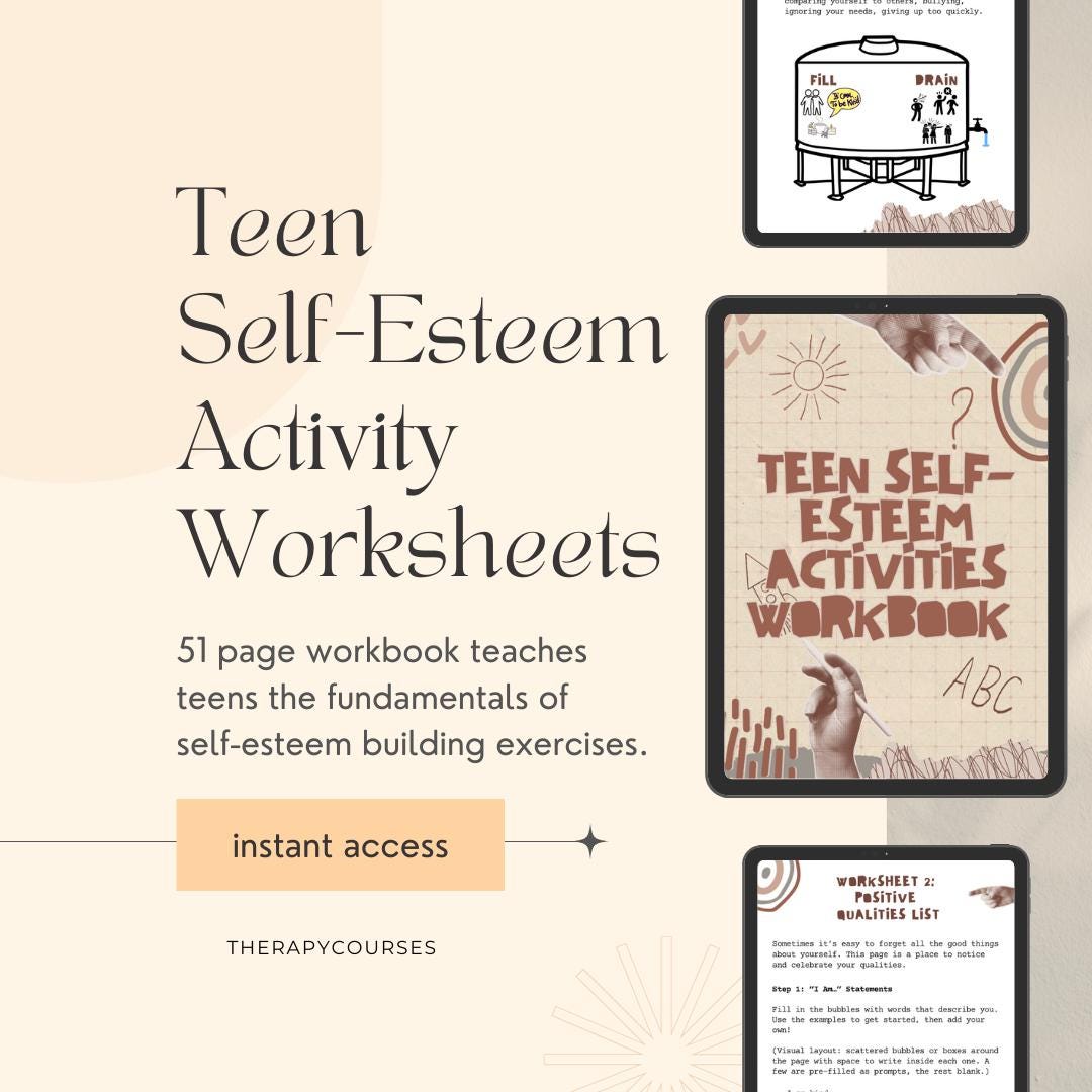 Self-esteem Activities for Teens Worksheets - Therapy Tools, Handouts ...