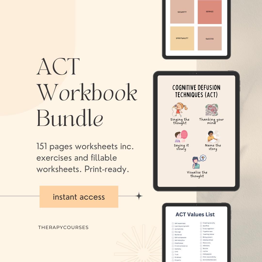 ACT Worksheets: Acceptance & Commitment Exercises Handouts, Therapy ...