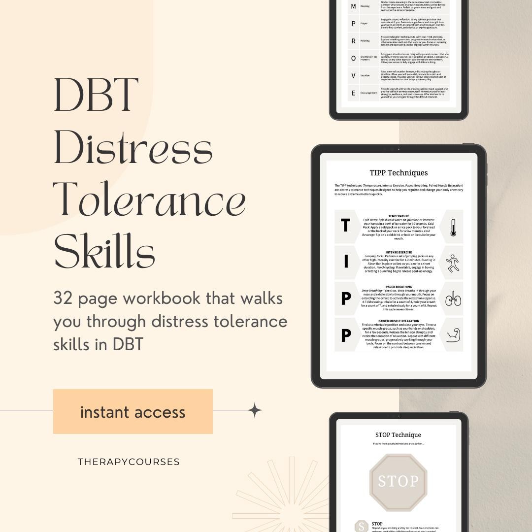 DBT Distress Tolerance Skills Worksheets: Self-study & Group Therapy ...