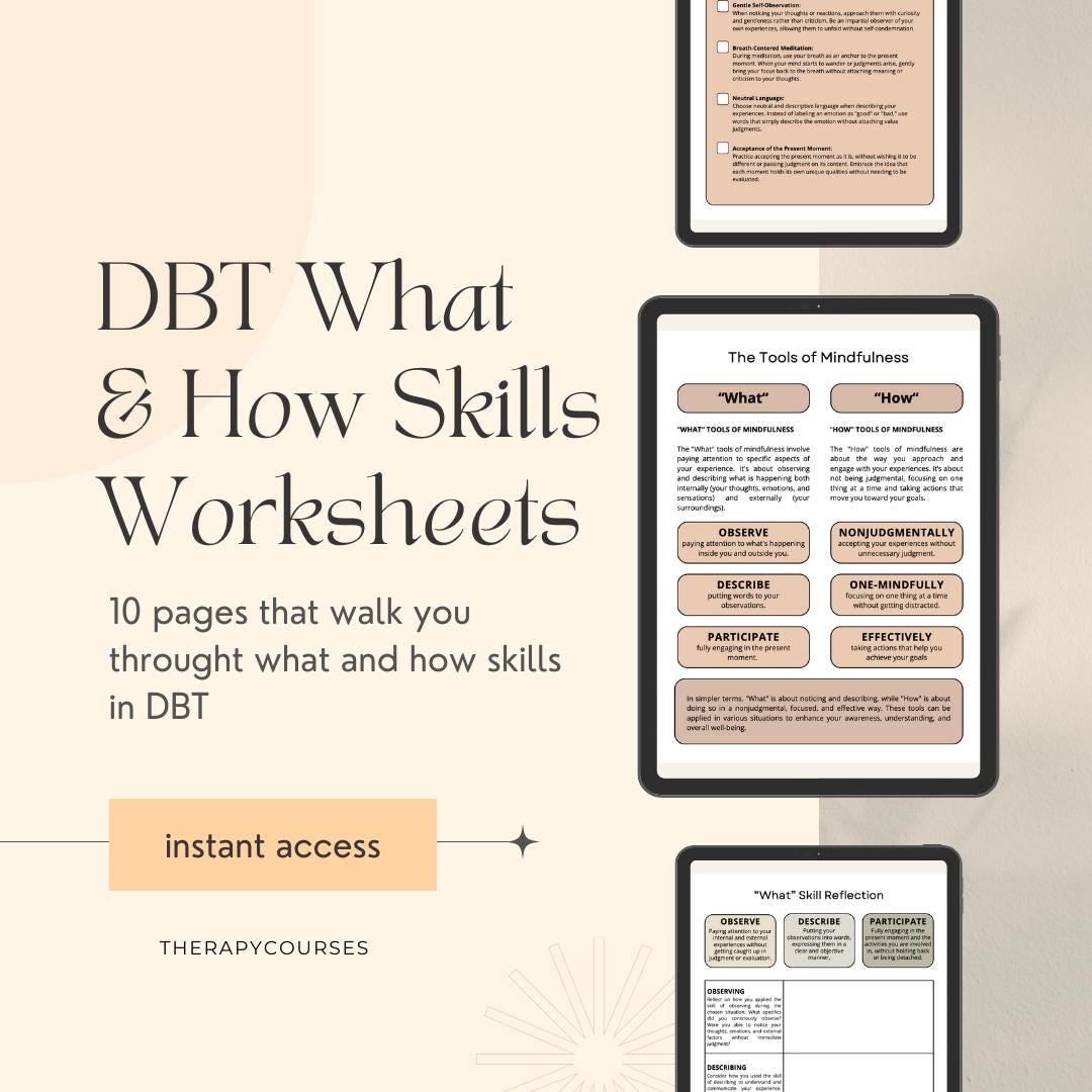DBT What & How Skills Worksheets Pdf - Group DBT Handouts, DBT Skills ...