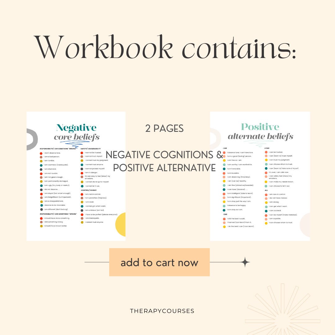 EMDR Cognitions Worksheet: Positive & Negative Beliefs (PDF Download ...