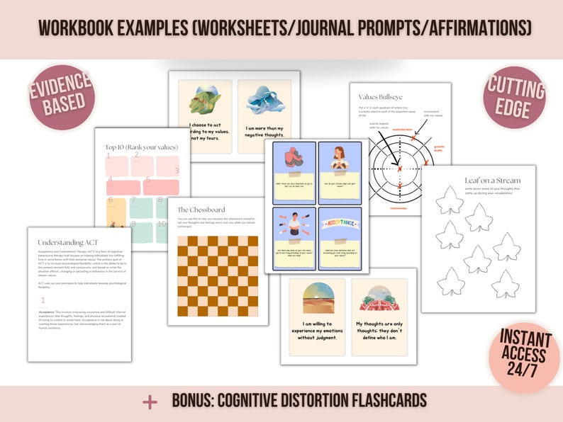 Acceptance & Commitment Therapy ACT Therapy Worksheets Exercises Pdf ...