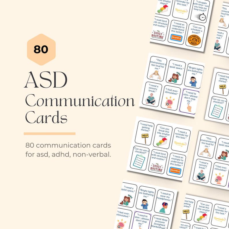 80 Communication Cards for Autism, ASD, Nonverbal - Teens & Adults ...