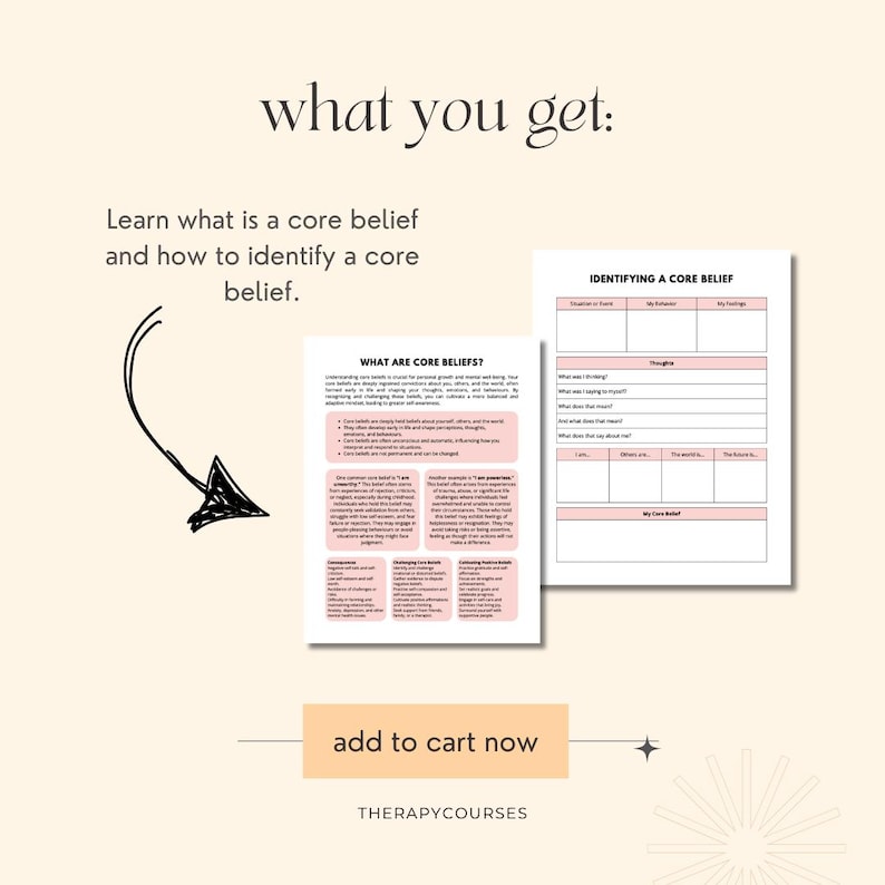 Core Beliefs Worksheet: CBT Therapy Tools (PDF) - Etsy