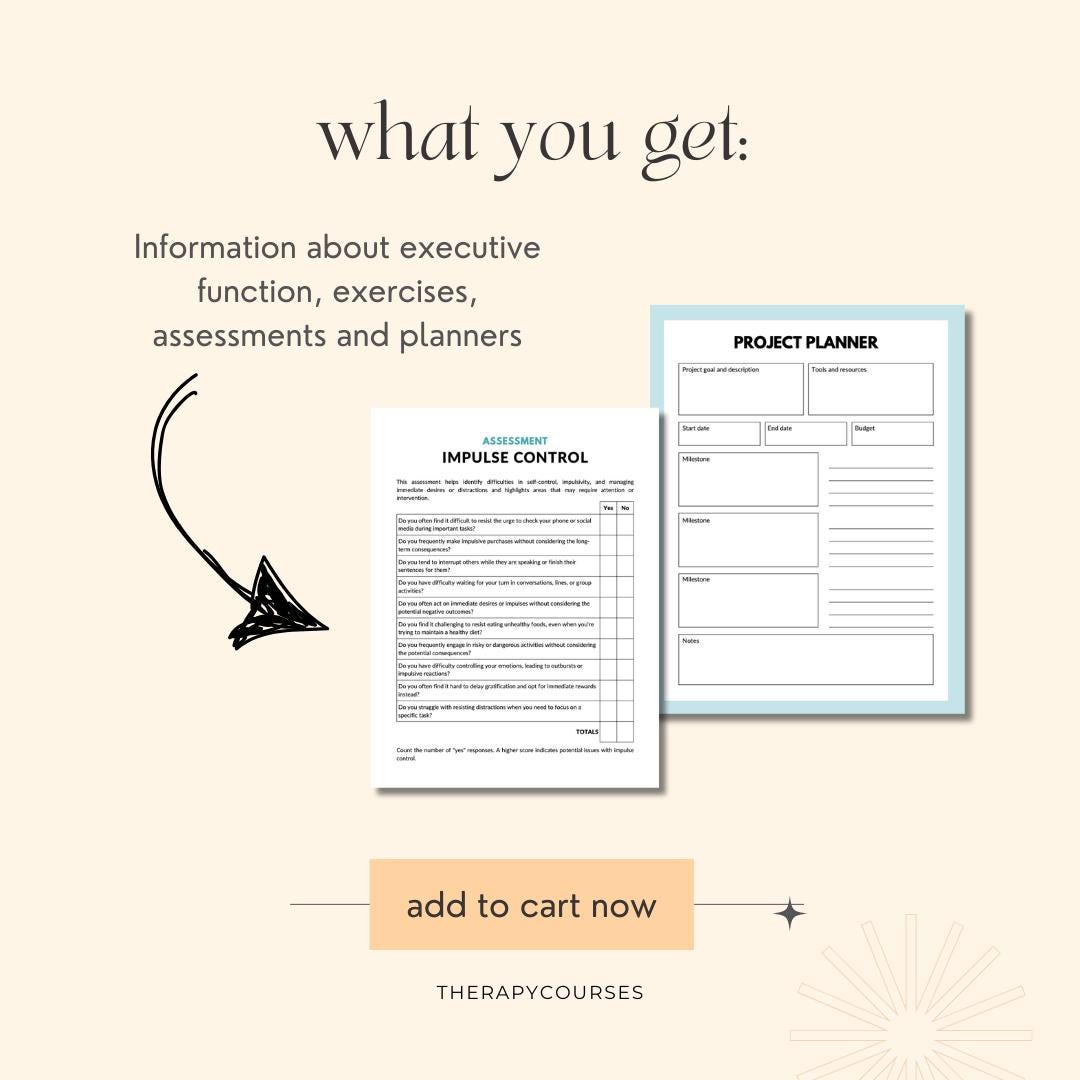 ADHD Executive Function Worksheets: Adult Organization Skills, Therapy ...