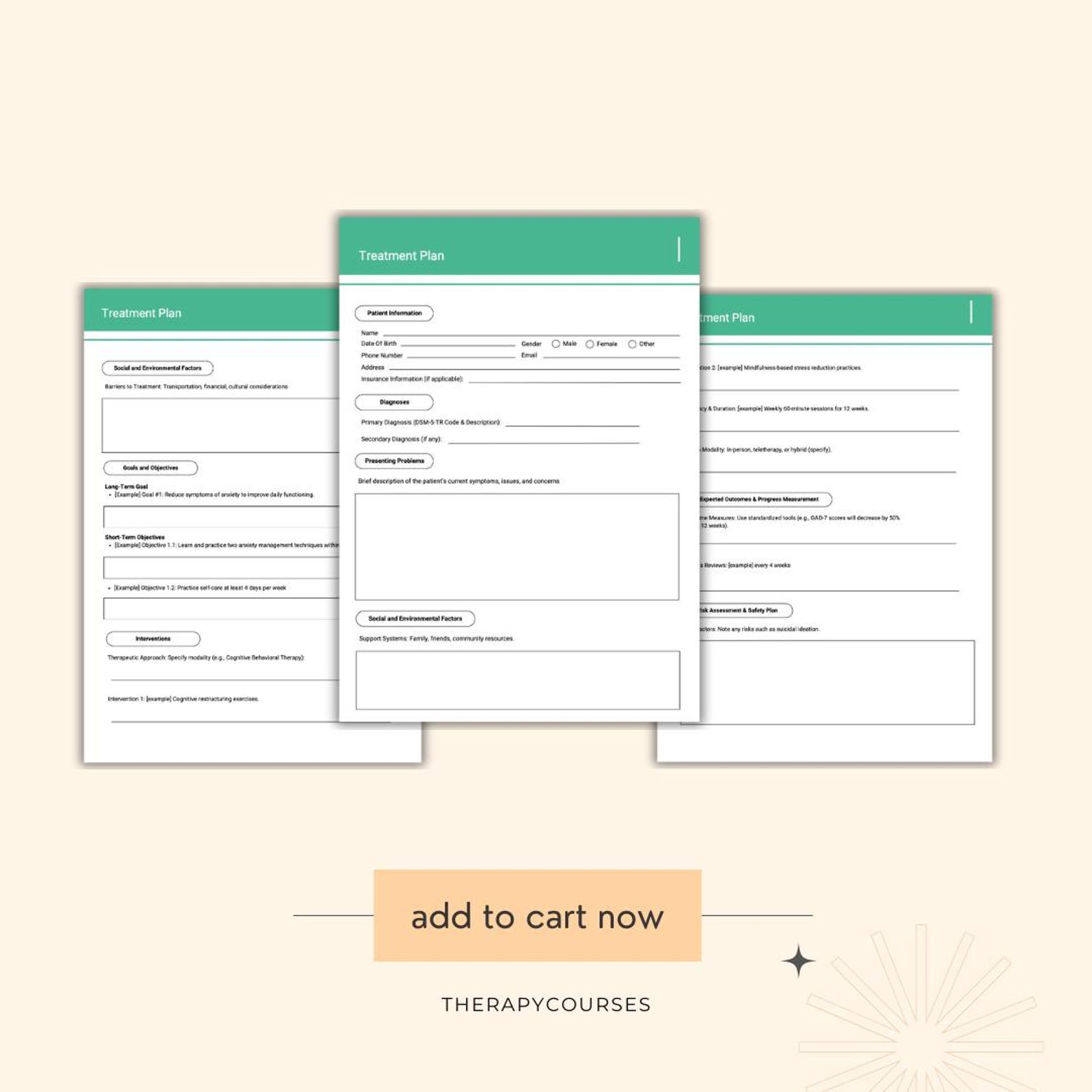 Therapist Treatment Plan Template: Editable Goal & Objective PDF ...