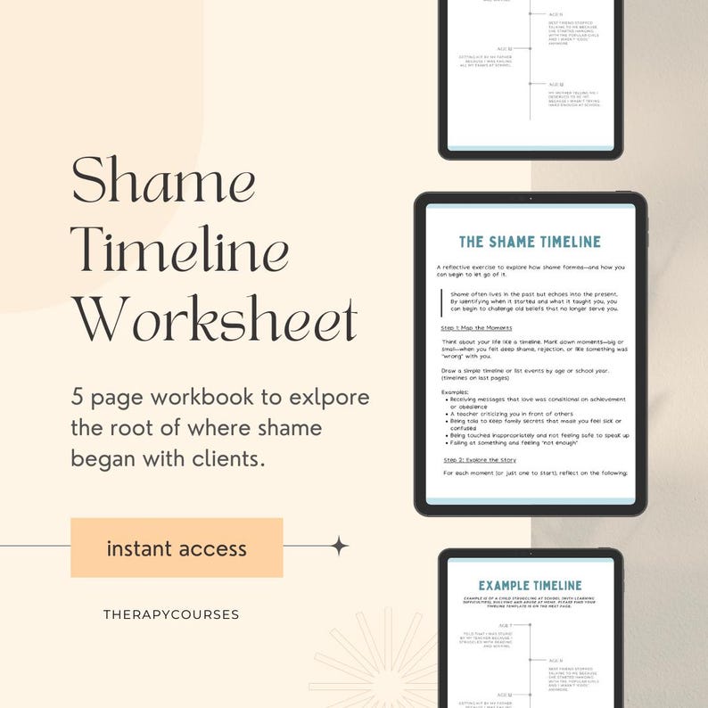 Shame Timeline Worksheet - Where Shame Started, Shame & Guilt ...