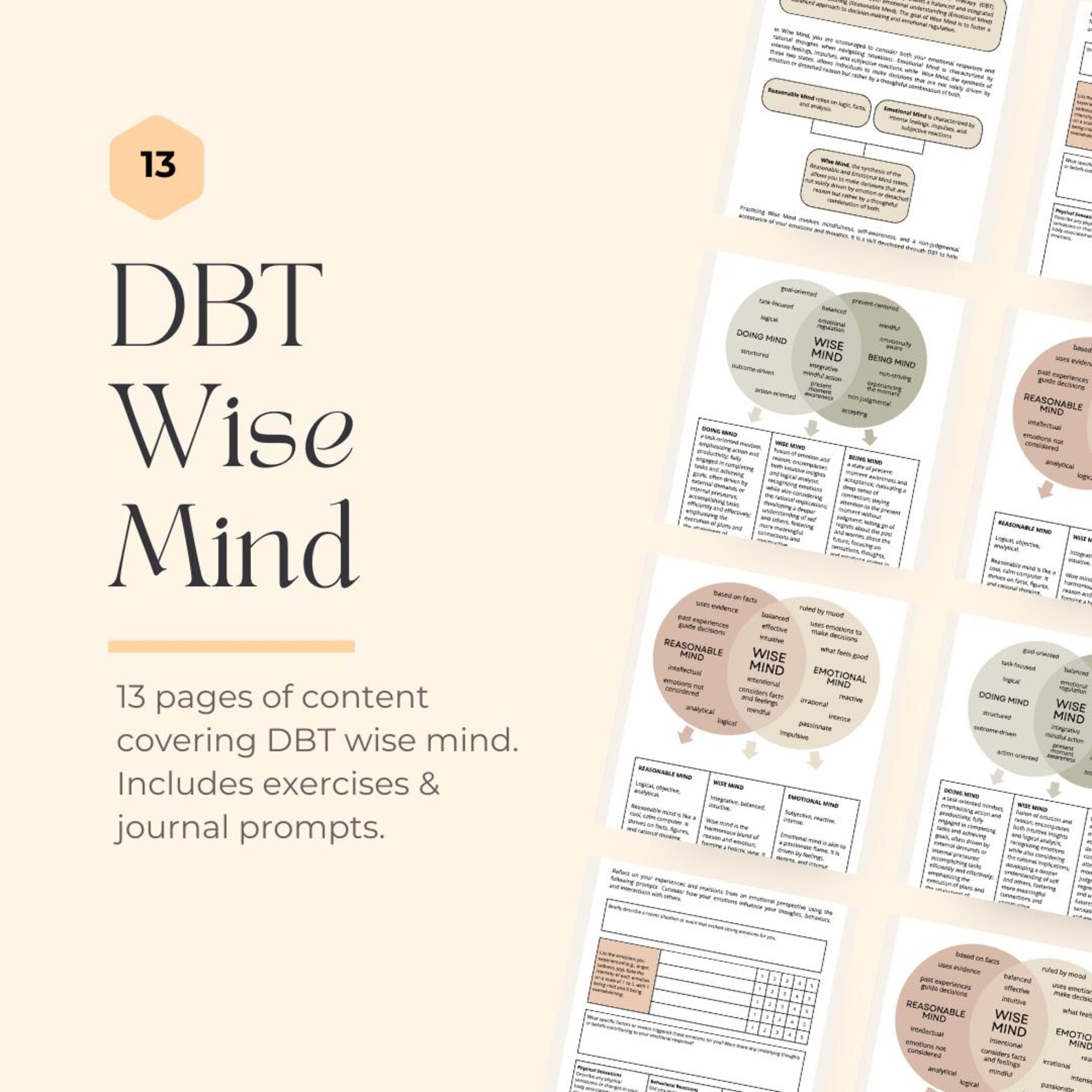 DBT Wise Mind Worksheets: Skills & Journal Prompts (PDF) - Etsy