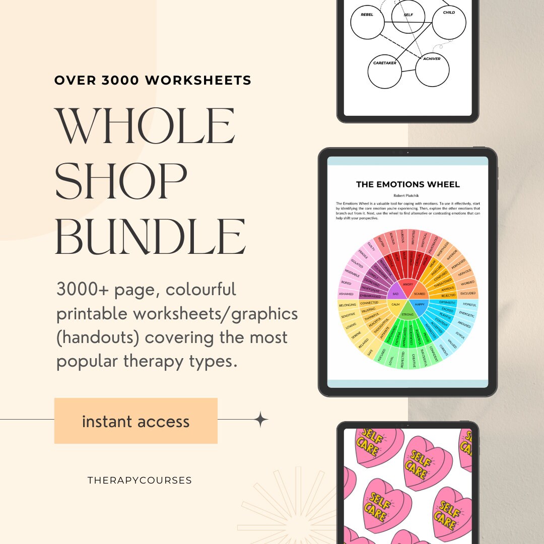 WHOLE SHOP 3000 Therapy Worksheets Bundle, Mental Health Resources ...