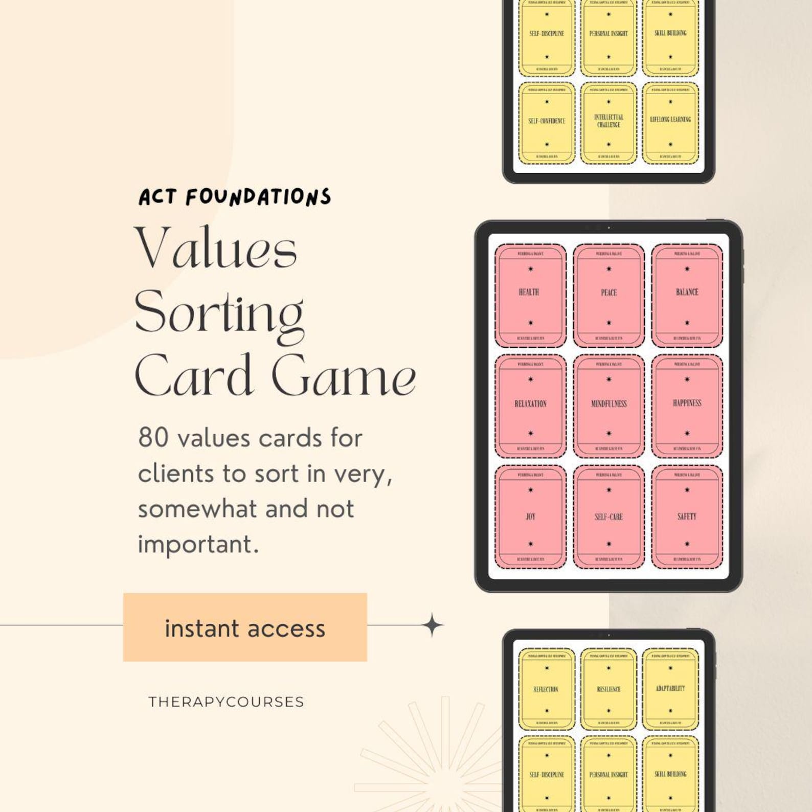 Values Sorting Card Game: ACT Therapy Game, Counselling Resources ...