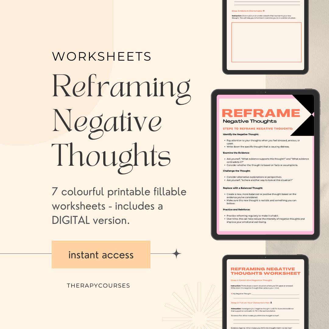 Reframing Negative Thoughts Worksheet: Positive Self-talk Activity ...