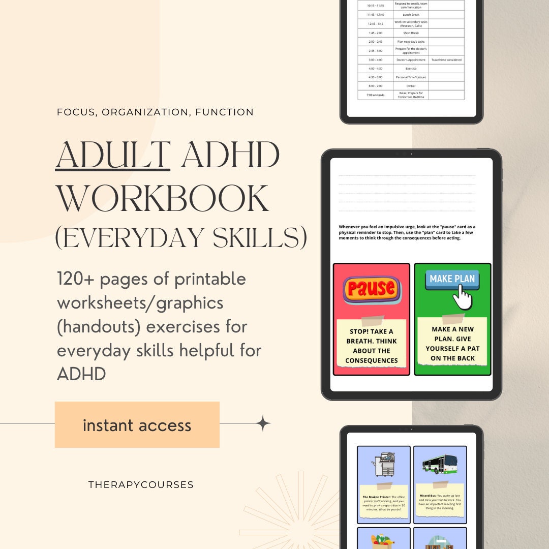 Adult ADHD Skills Worksheets: Executive Functioning & Organisation ...