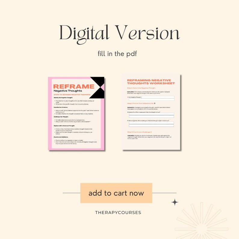 Reframing Negative Thoughts Worksheet: Positive Self-talk Activity (PDF ...