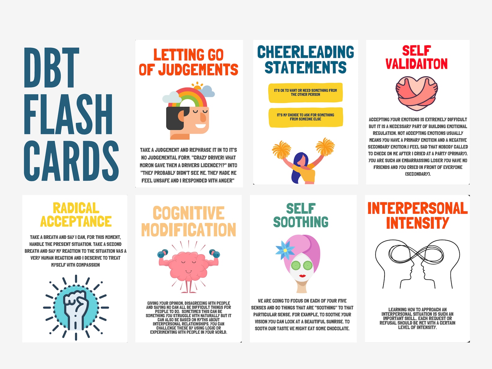 DBT Coping Skills Flashcards: dbt skills dbt cheat sheets - Etsy Canada