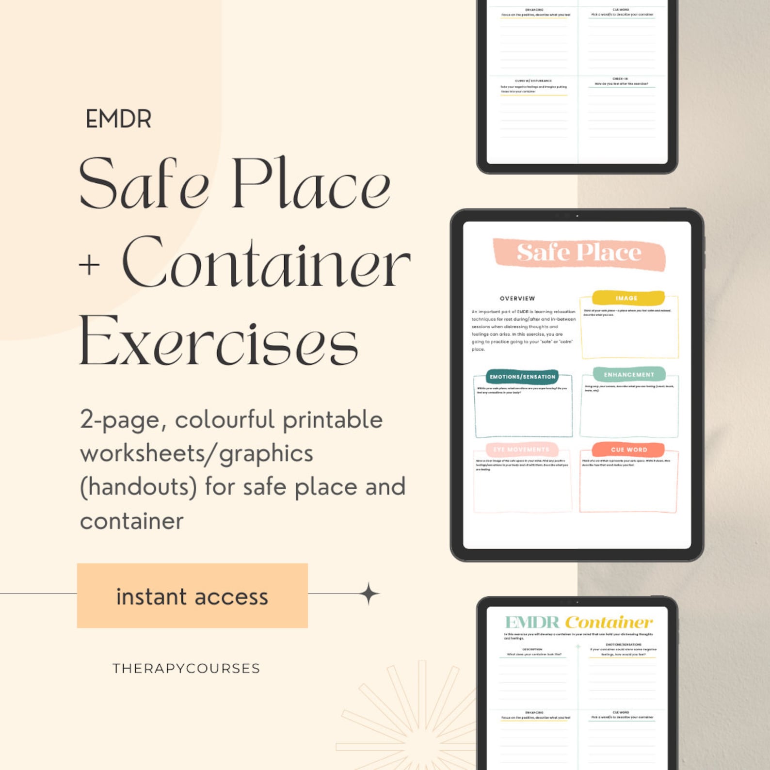 EMDR Safe Place & Container Exercise Worksheets (PDF Download) - Etsy