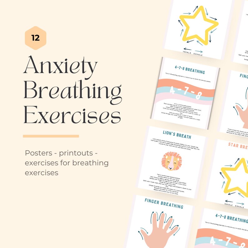 Anxiety Breathing Exercises Posters: Coping Skills (digital Download ...