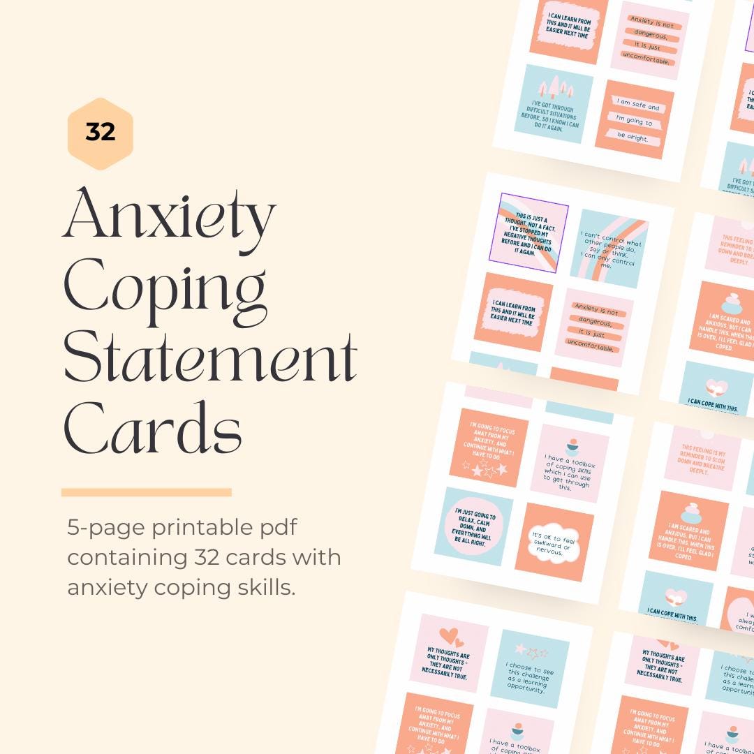Anxiety Coping Statements - 32 Coping Cards Pdf, Coping Cards Anxiety ...