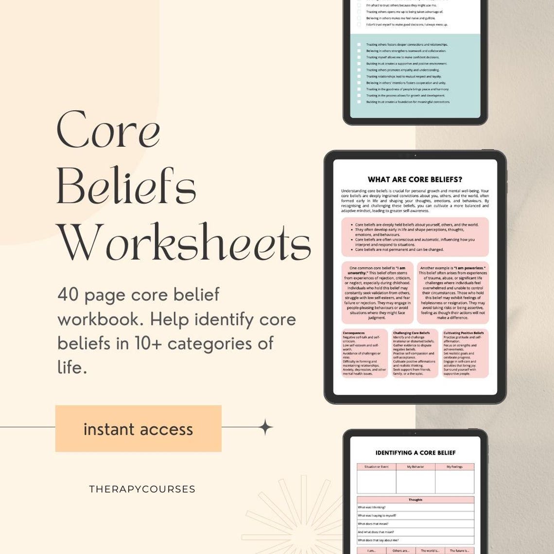 Core Beliefs Worksheet - Help Discover Your Core Beliefs, Core Beliefs ...