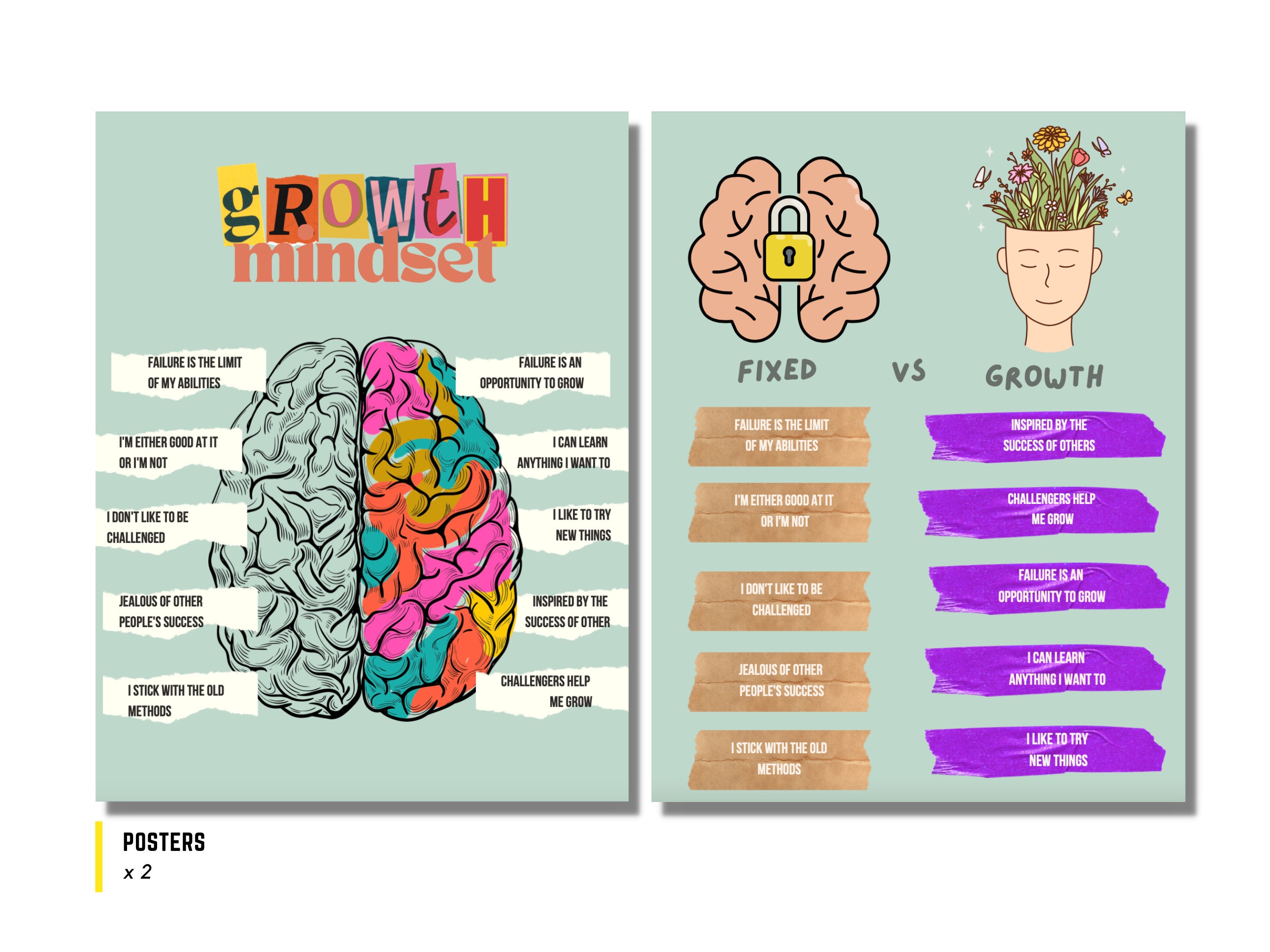 Growth Mindset Worksheets Bundle Adults + Teens - Posters, Workbook ...