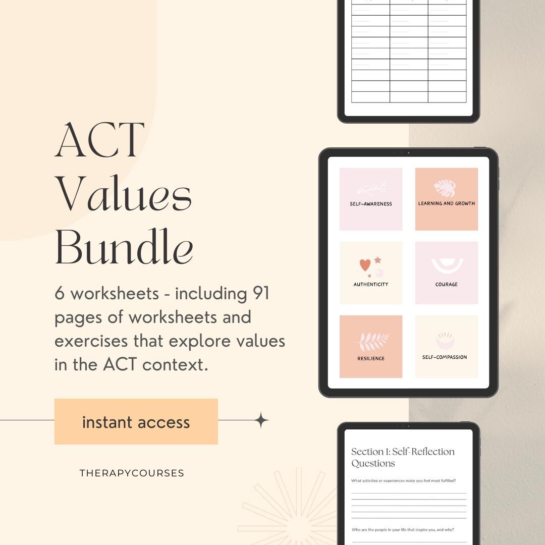 ACT Values Worksheets Bundle Core Values, Values List Pdf, Life Domains ...