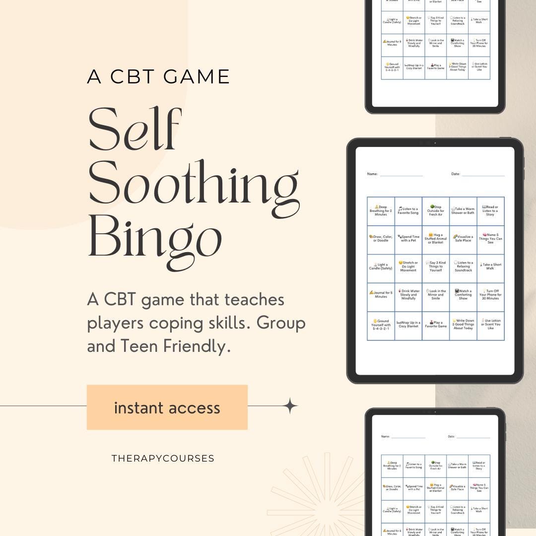 CBT Bingo Therapy Game: Soothing & Coping Skills Game Groups Teens ...