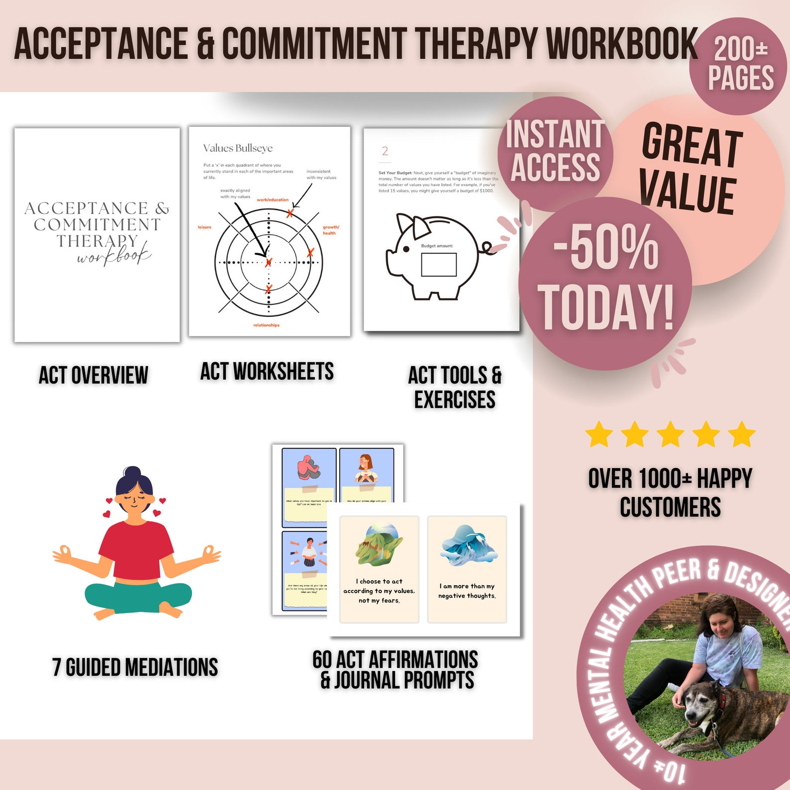 Acceptance & Commitment Therapy ACT Therapy Worksheets Exercises Pdf, ACT Mediations, ACT ...
