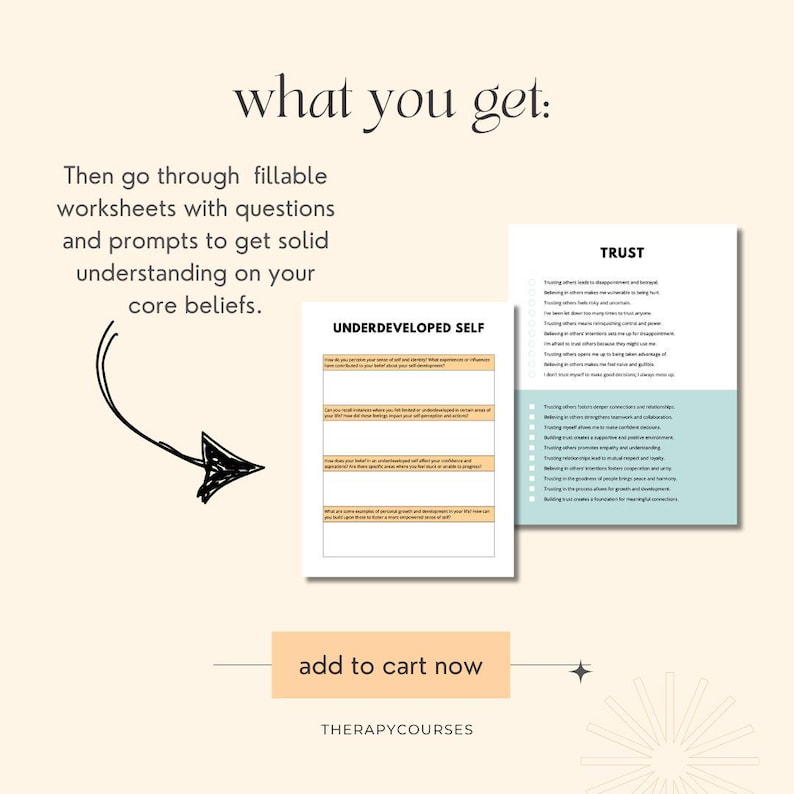 Core Beliefs Worksheet: CBT Therapy Tools (PDF) - Etsy
