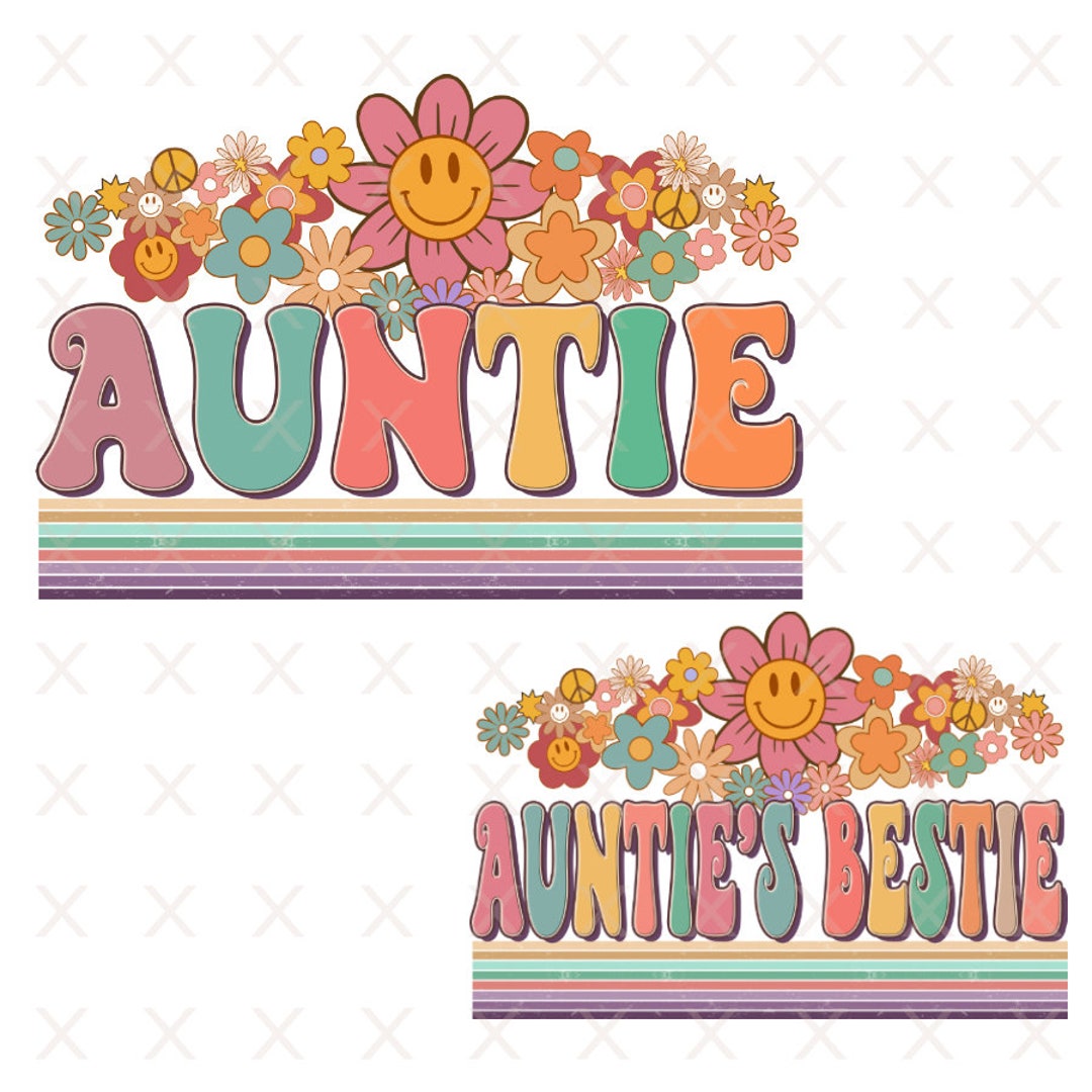Groovy Auntie Auntie's Bestie Matching SHIRT Png, Retro Auntie ...