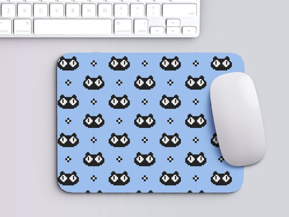 8bit Mouse Pad Pixel Art Mouse Pad Kawaii Black Cat Mouse - Etsy
