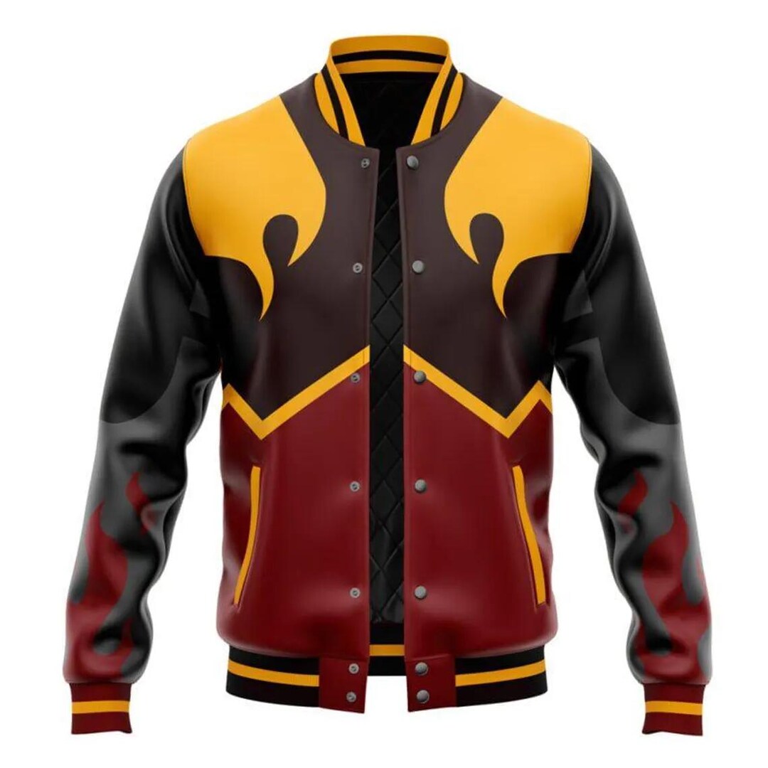 Fire-inspired Leather Varsity Jacket | Retro Motorcycle Bomber Jacket ...