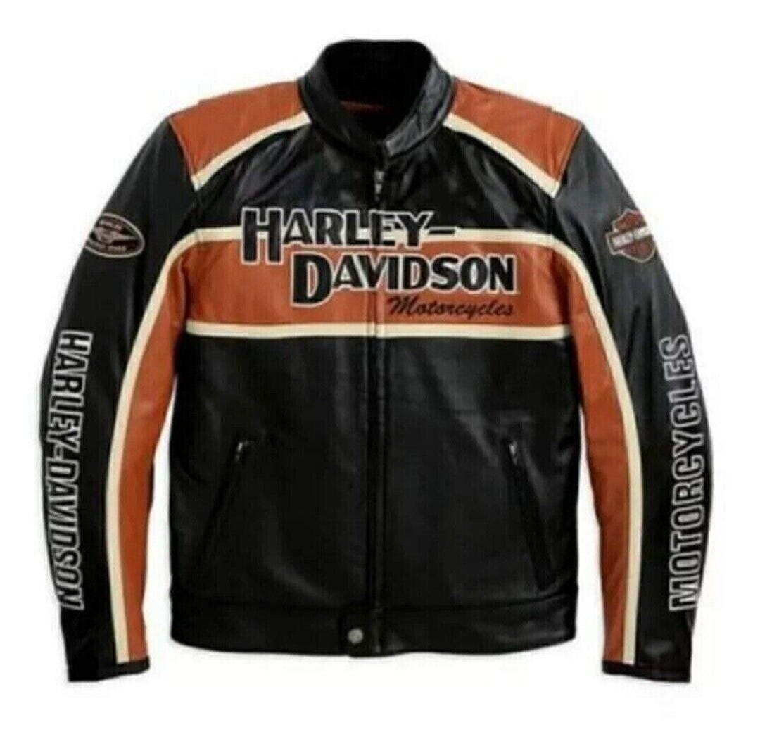 Harley Davidson Genuine Leather Jacket – Men’s Classic Orange Cruiser ...