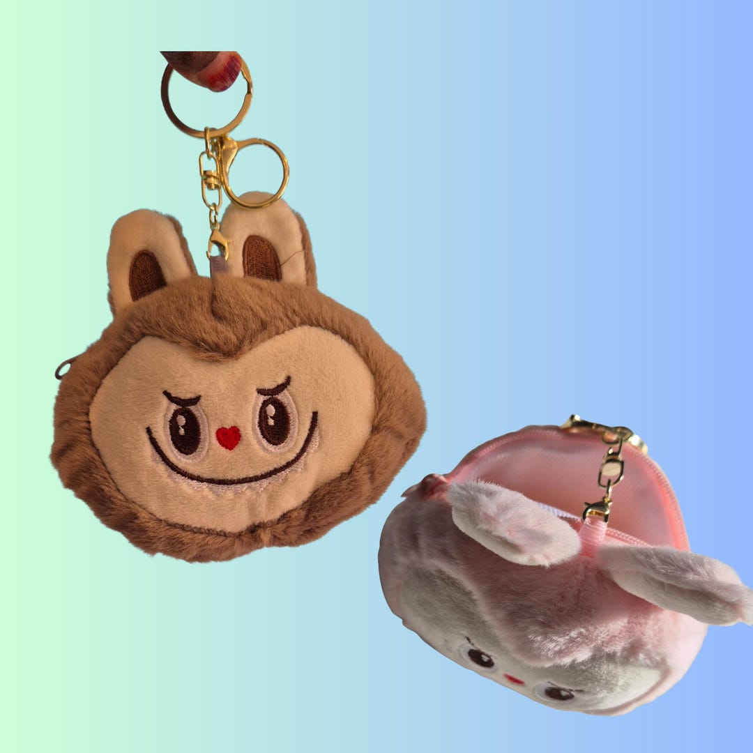 Labubu Fluffy Coin Purse: Kawaii Keychain Mini Pouch - Etsy