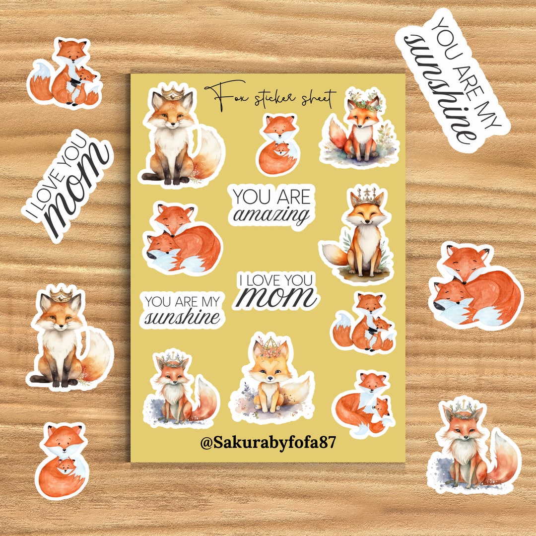 Red Fox Animal Sticker, Red Fox Sticker Sheet, Fox Sticker Sheet A6 ...