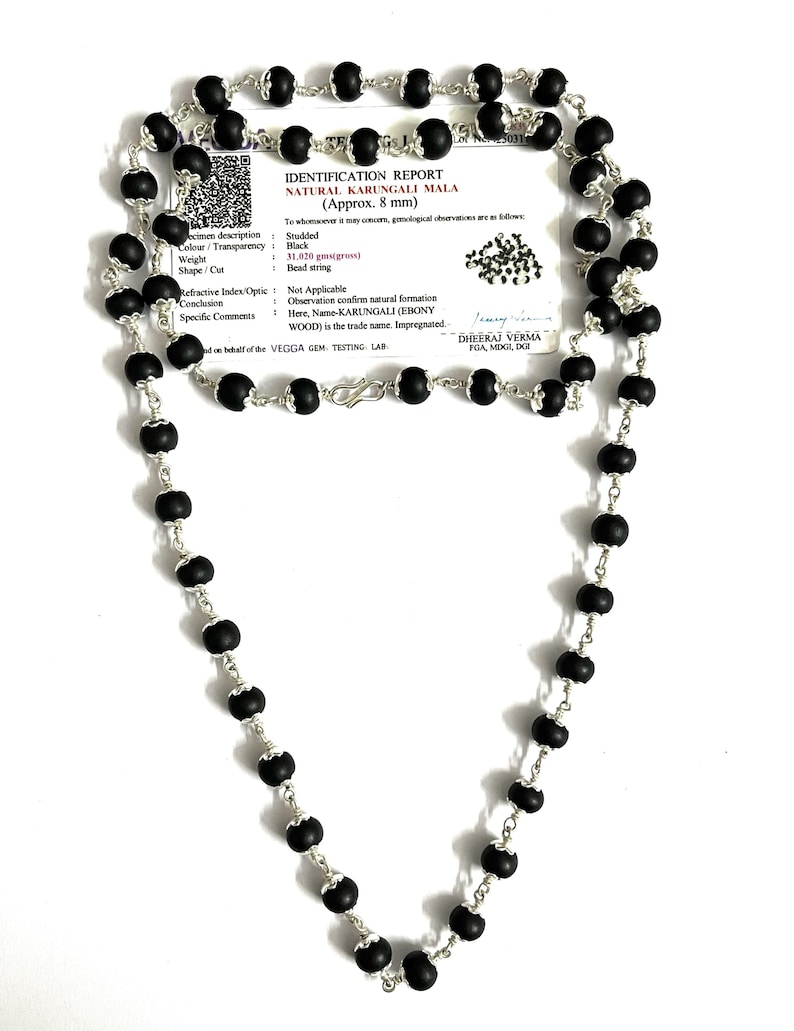 Certified Karungali Mala Silver 8mm (54 Beads) 925 Pure Silver ...