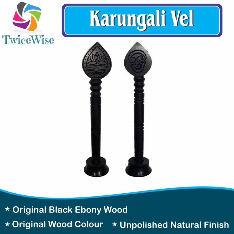 Karungali Vel With Stand Natural Unpolished Ebony Wood Vel (6 Inches ...