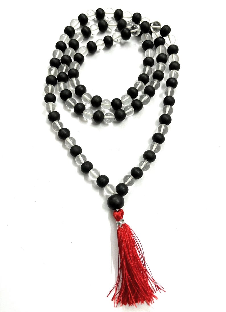 Natural Karungali Mala + Sphatik 8mm, 100% Natural Karungali With ...