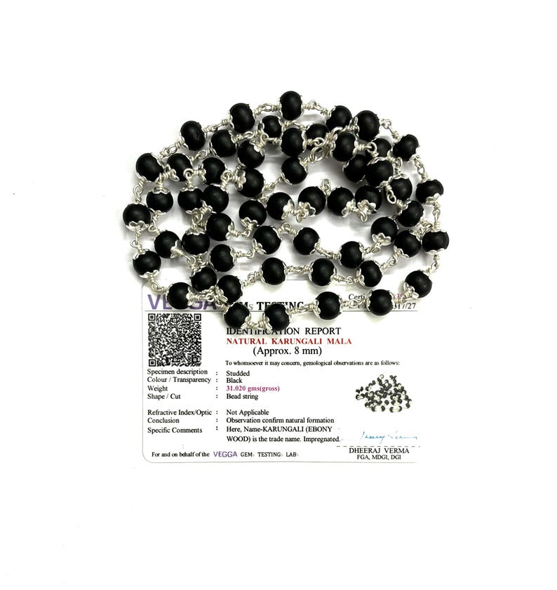 Certified Karungali Mala Silver 8mm (54 Beads) 925 Pure Silver ...