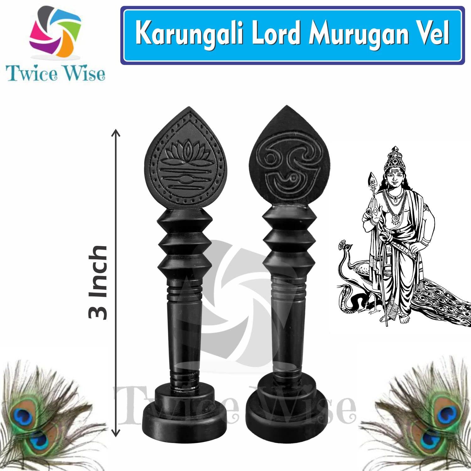 Karungali Vel With Stand Natural Unpolished Ebony Wood Vel (3 Inches ...