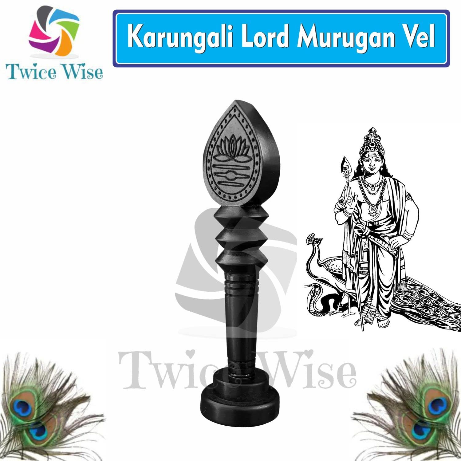 Karungali Vel With Stand Natural Unpolished Ebony Wood Vel (3 Inches ...