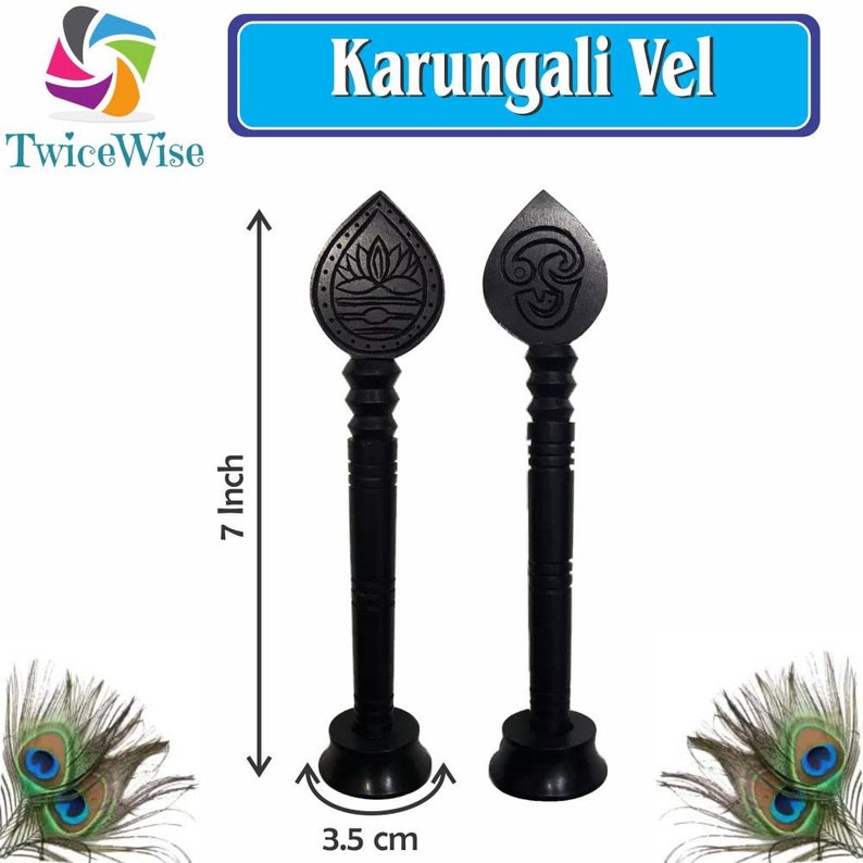 Karungali Vel With Stand Natural Unpolished Ebony Wood Vel (6 Inches ...